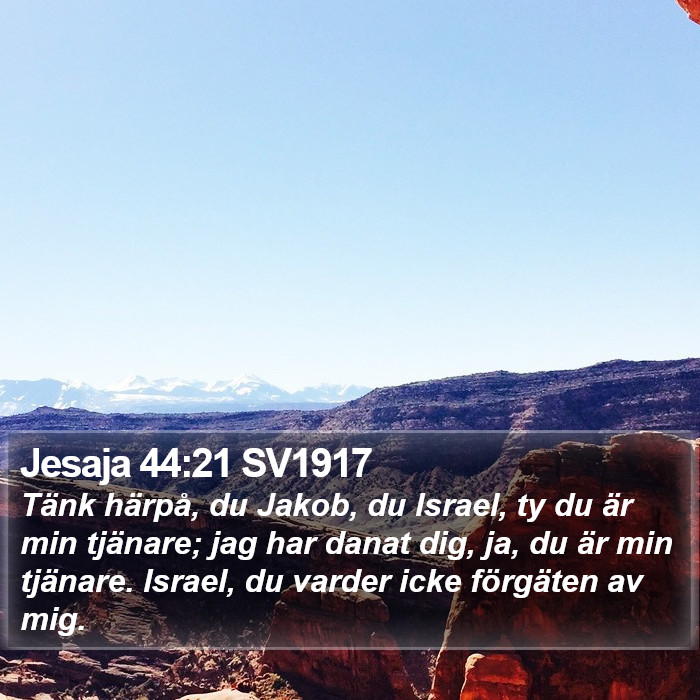 Jesaja 44:21 SV1917 - Tänk härpå, du Jakob, du Israel, ty du är min