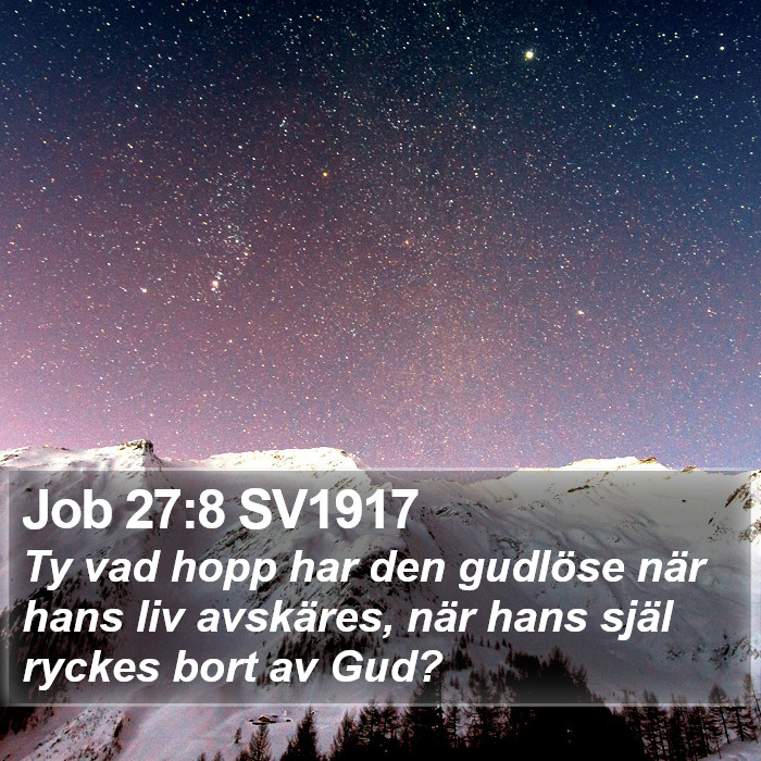 Job 27:8 SV1917 - Ty vad hopp har den gudlöse när hans liv