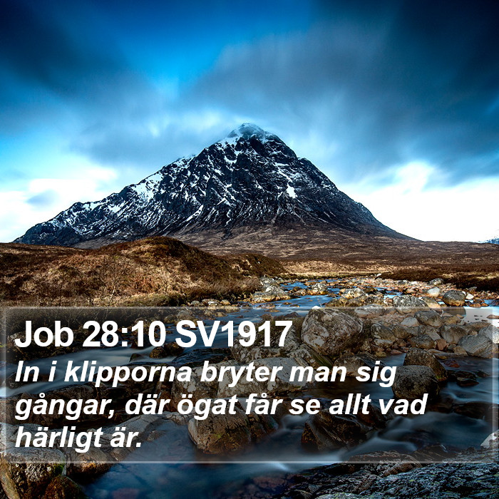 Job 28:10 SV1917 - In i klipporna bryter man sig gångar, där ögat