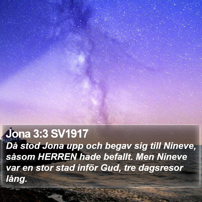 Jona 3:3 SV1917 - Då stod Jona upp och begav sig till Nineve,