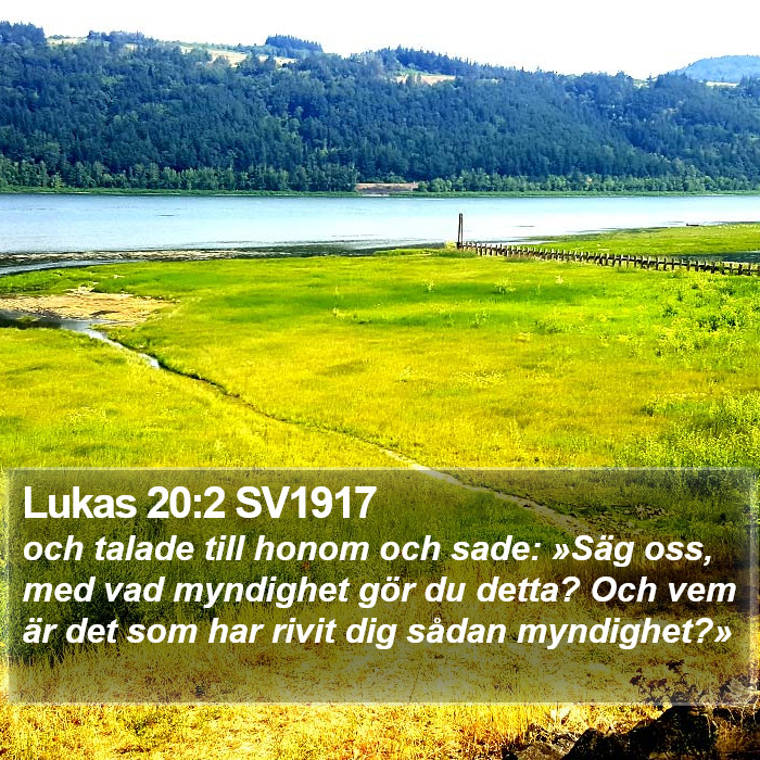 Lukas 20:2 SV1917 - och talade till honom och sade: »Säg oss, med